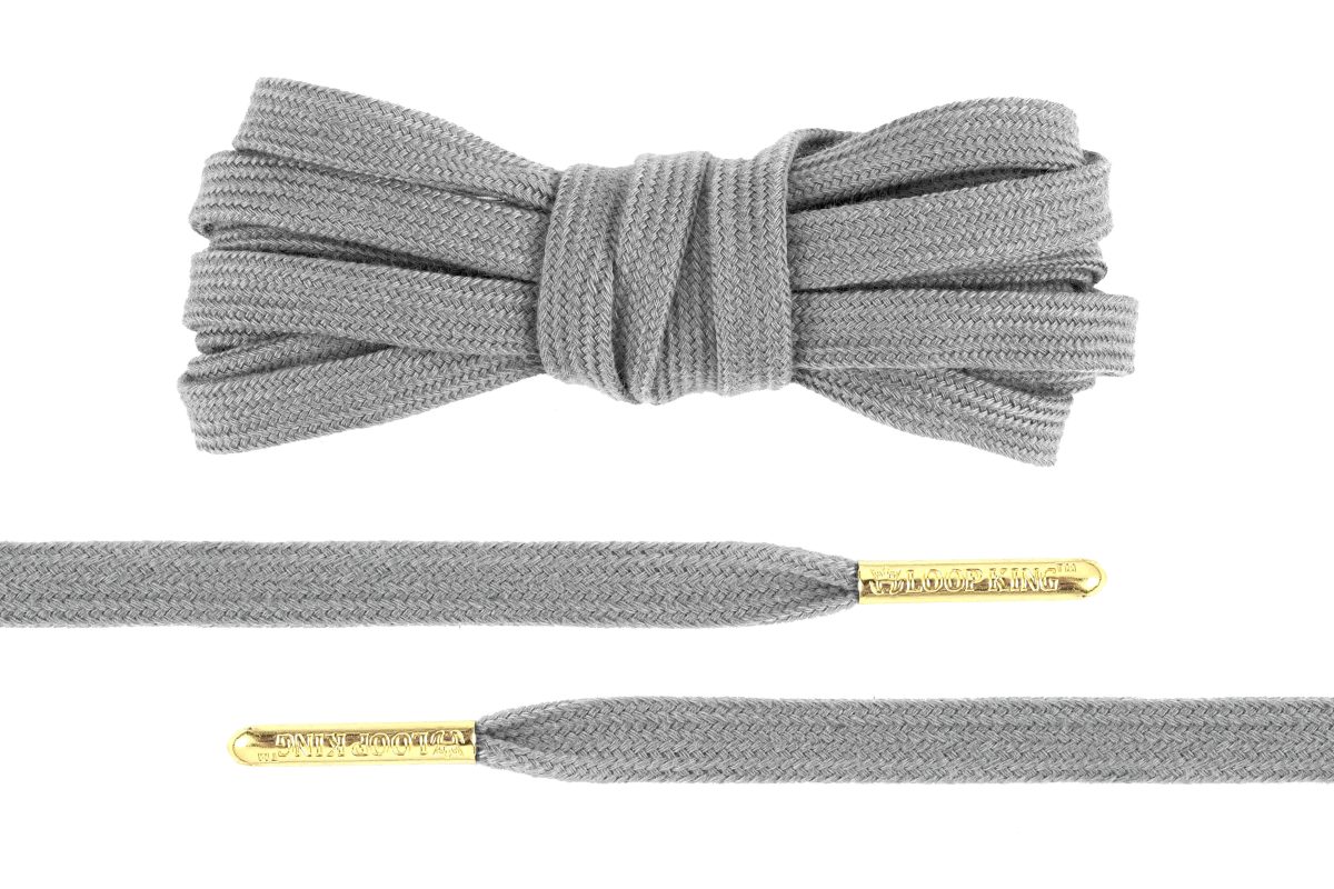 Flat Cotton Light Grey Shoelaces with Gold Tips