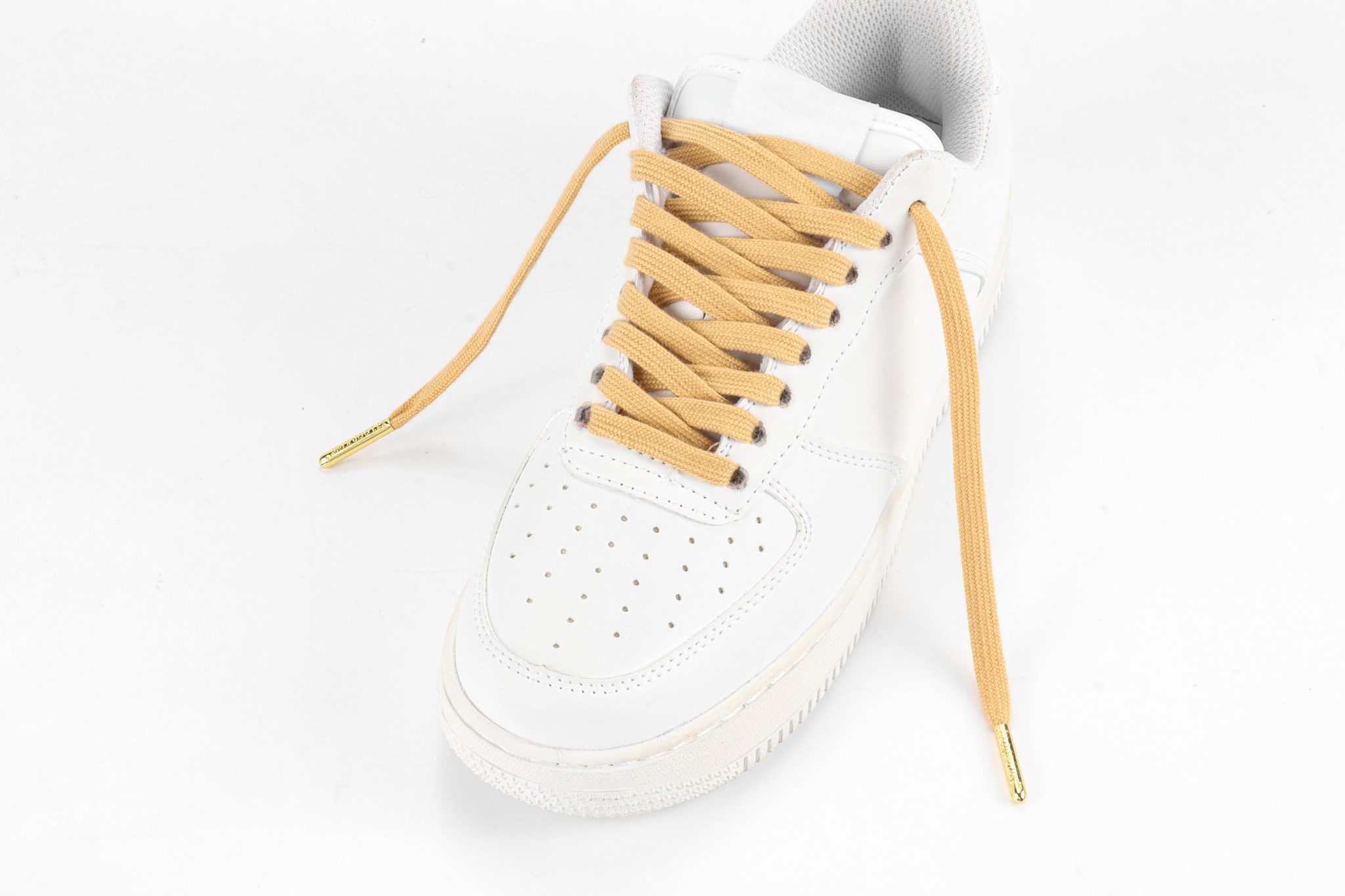 Flat Cotton Gold Shoelaces with Gold Tips