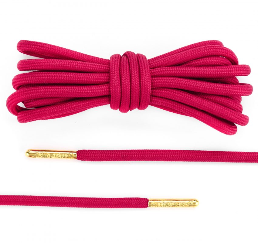 Flat Waxed Burgundy Shoe Laces with Gold Aglets