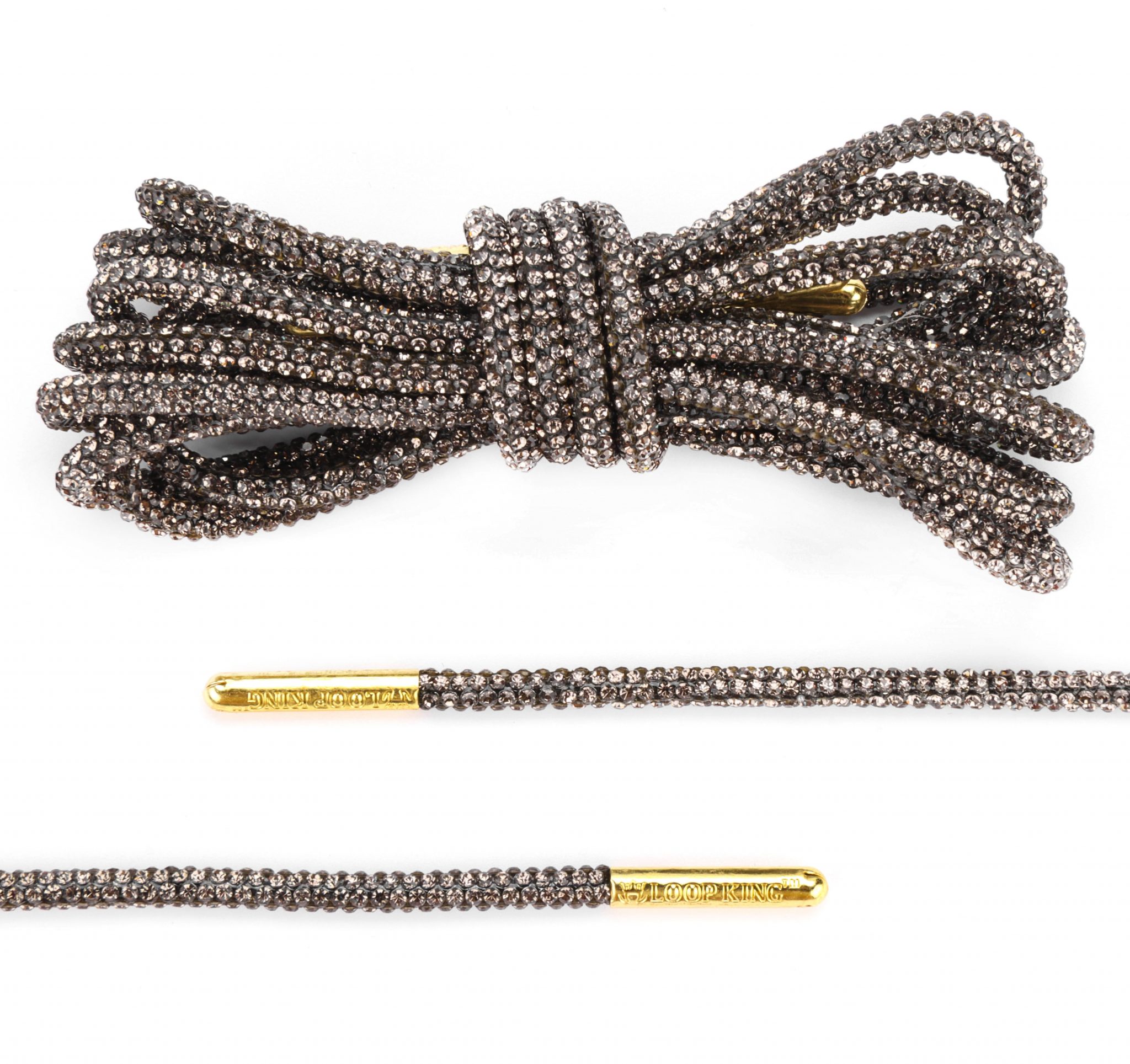 Rope Black Rhinestone Shoe Laces with Gold Aglets