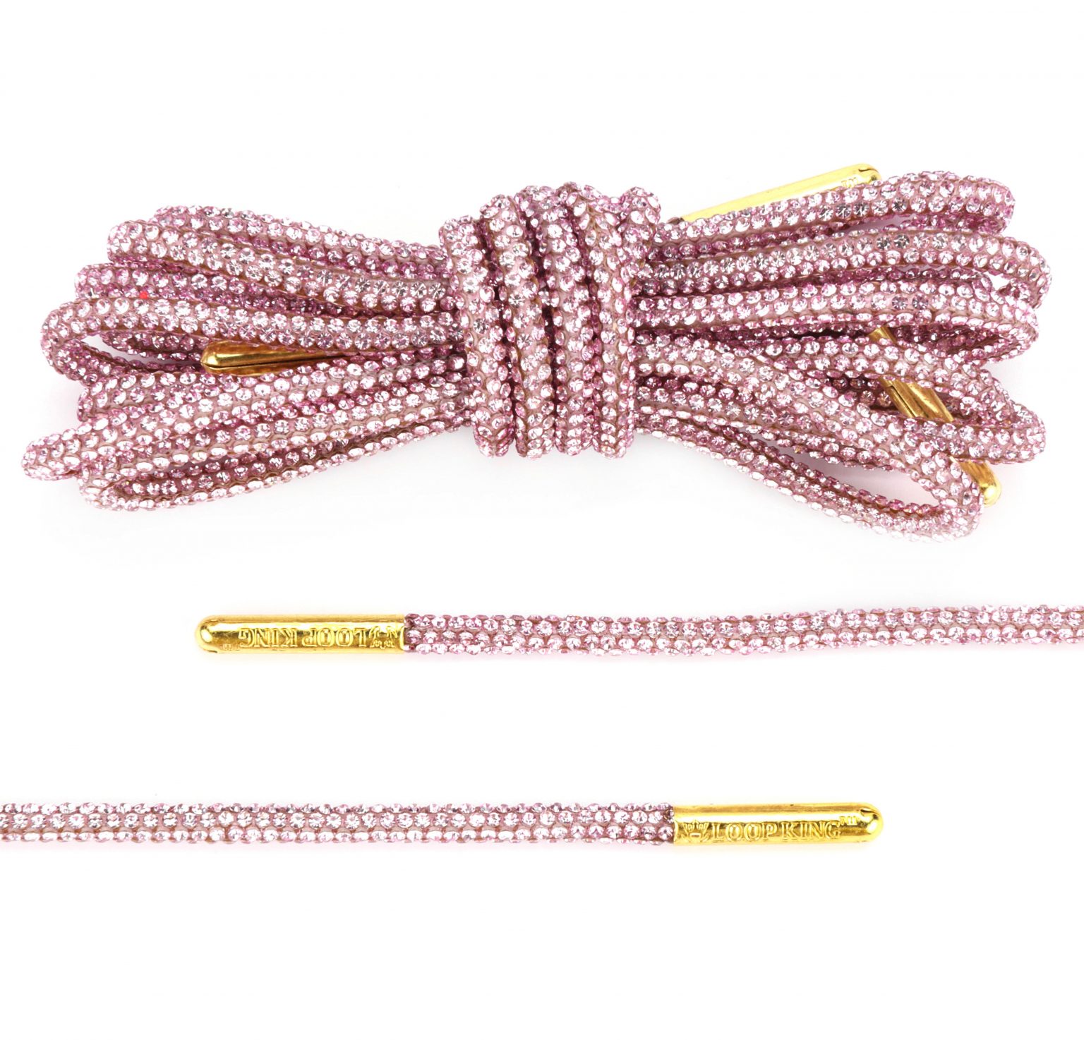Rope Rose Gold Rhinestone Shoe Laces with Gold Aglets