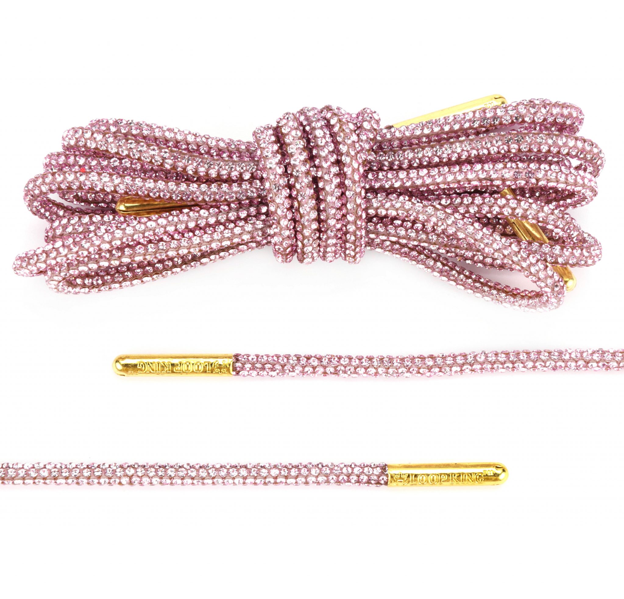 Rope Rose Gold Rhinestone Shoe Laces with Gold Aglets