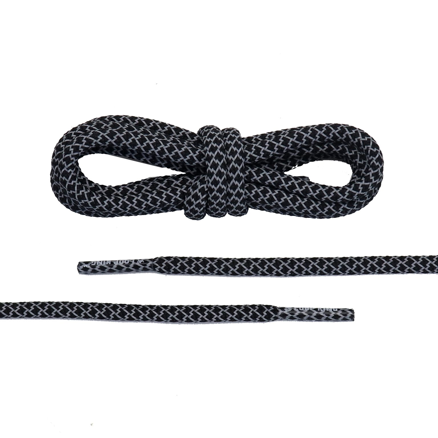 Rope Reflective Black Shoelaces with Clear Tips - From Loop King