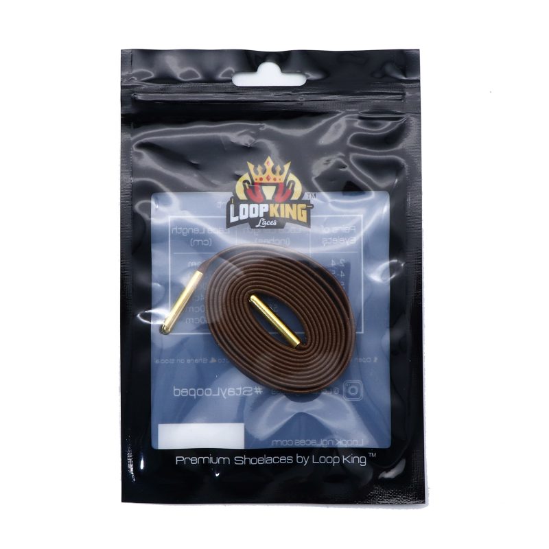 Luxury Brown Leather Shoelaces with Gold Tips - From Loop King