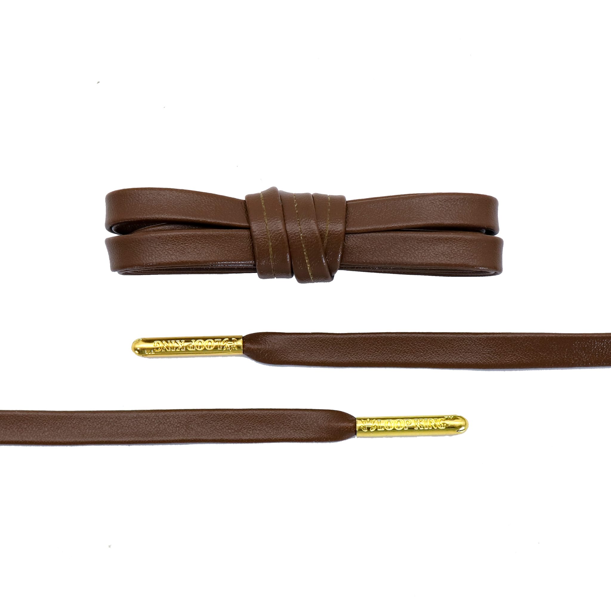 Luxury Brown Leather Shoelaces with Gold Tips - From Loop King