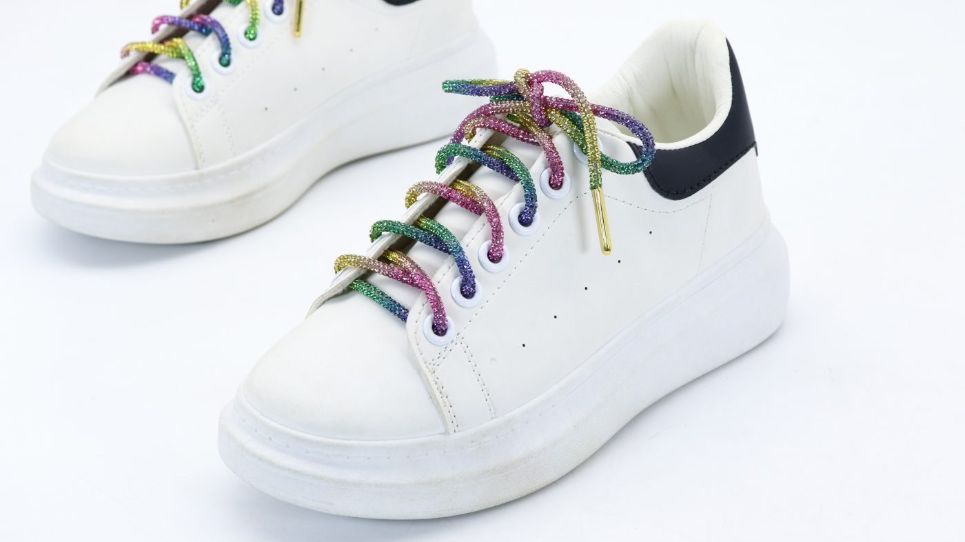Rope Multicolor Rhinestone Shoe Laces with Gold Aglets