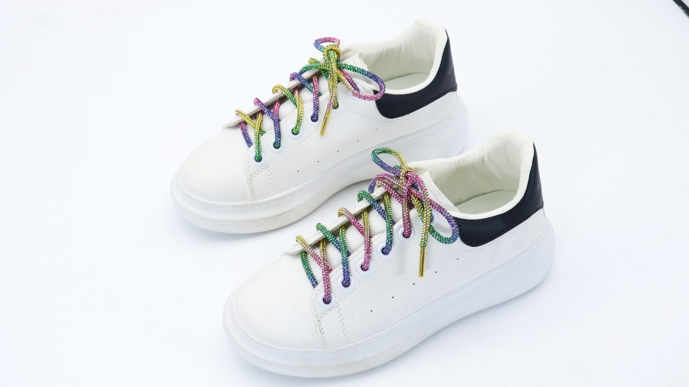 Rope Multicolor Rhinestone Shoe Laces with Gold Aglets