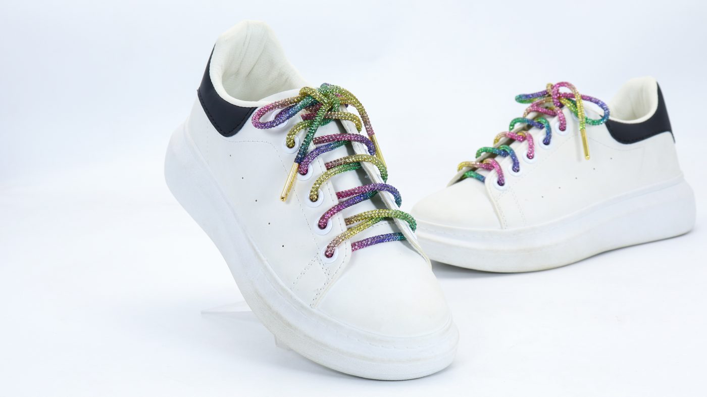 Rope Multicolor Rhinestone Shoe Laces with Gold Aglets