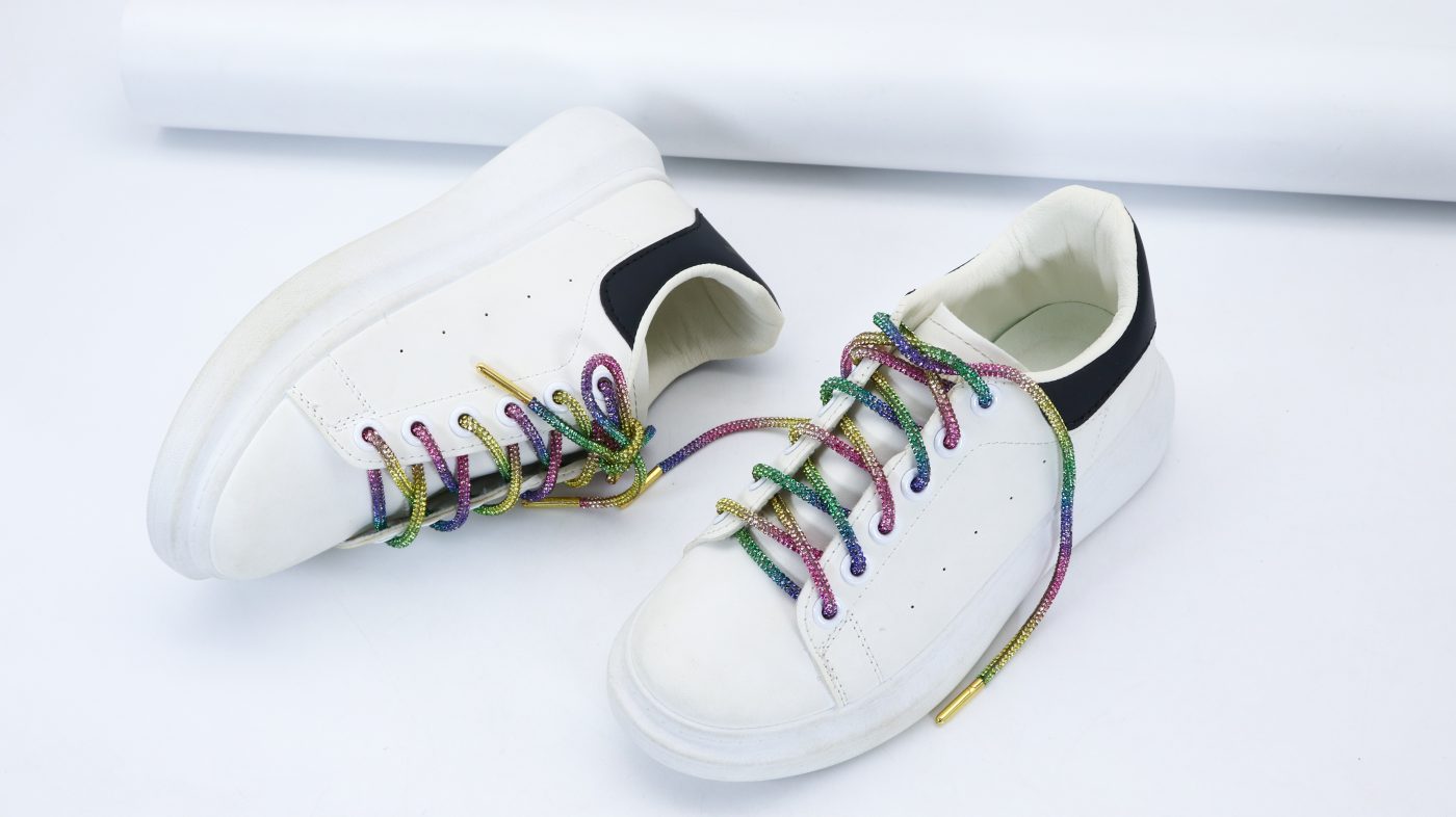 Rope Multicolor Rhinestone Shoe Laces with Gold Aglets