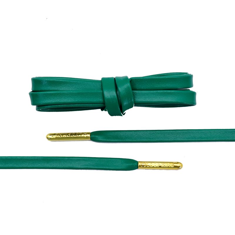 Luxury Kelly Green Leather Shoelaces with Gold Tips - From Loop King