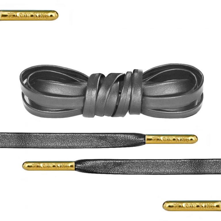 Luxury Dark Grey Leather Hoodie Strings with Gold Tips - Loop King