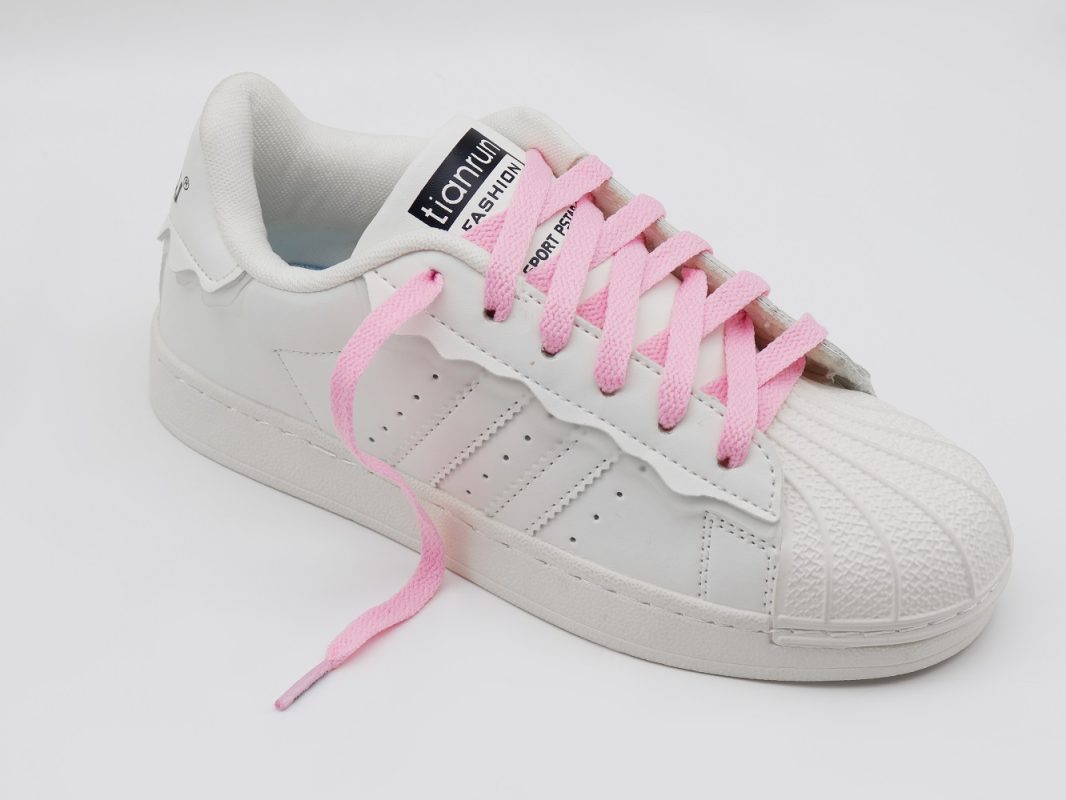 Flat Cotton Pink Shoelaces with Clear Plastic Tips