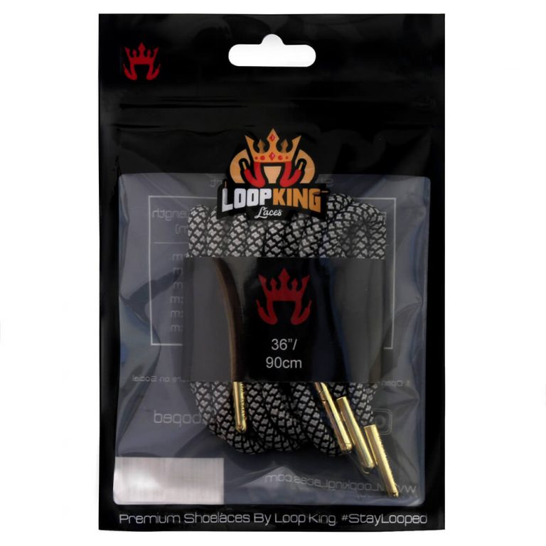Rope Black White Shoe Laces with Gold Tips - From Loop King