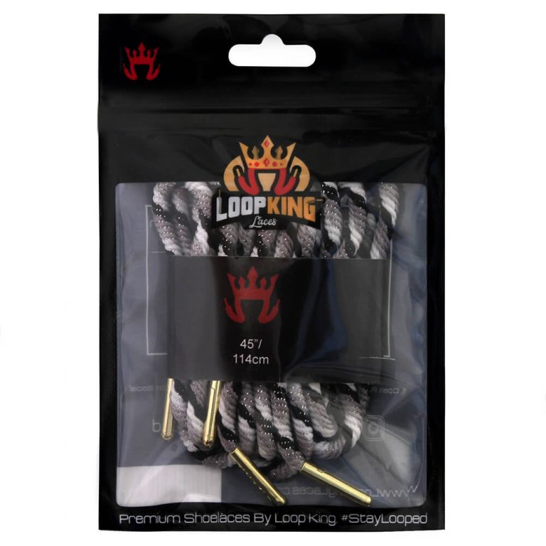 Rope Grey Black White Shoe Laces with Gold Tips - From Loop King